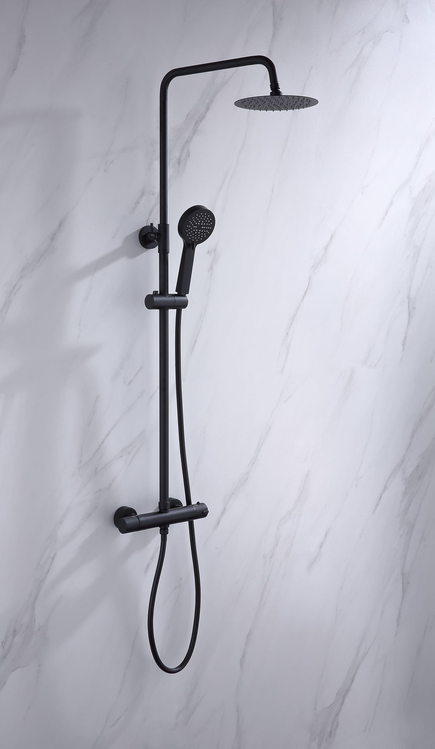 Sphere Thermostatic Shower Column - Matt Black - Frontline Bathrooms