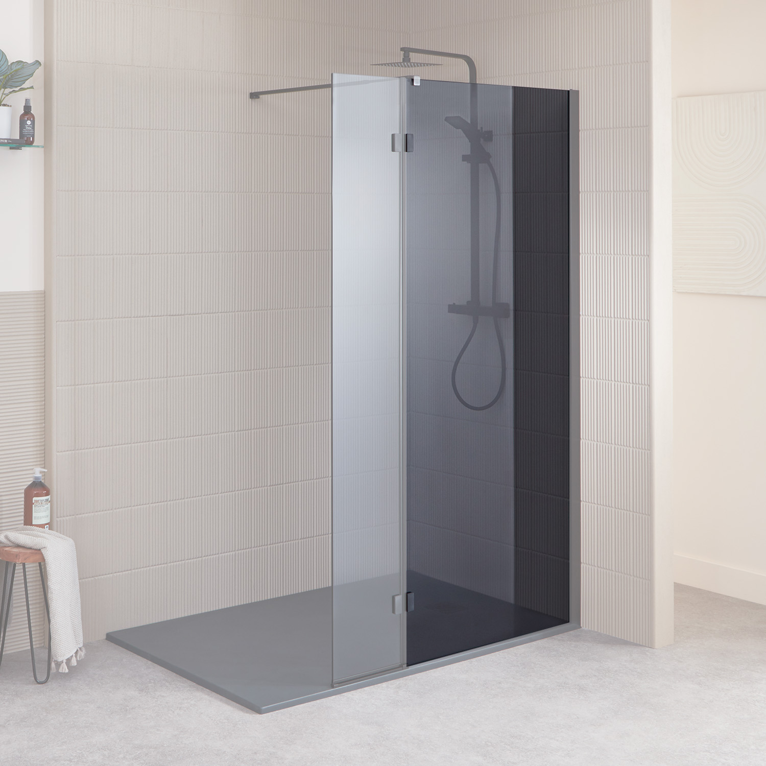 Mineral Walk-in Front Panel - Smoked Glass - Frontline Bathrooms