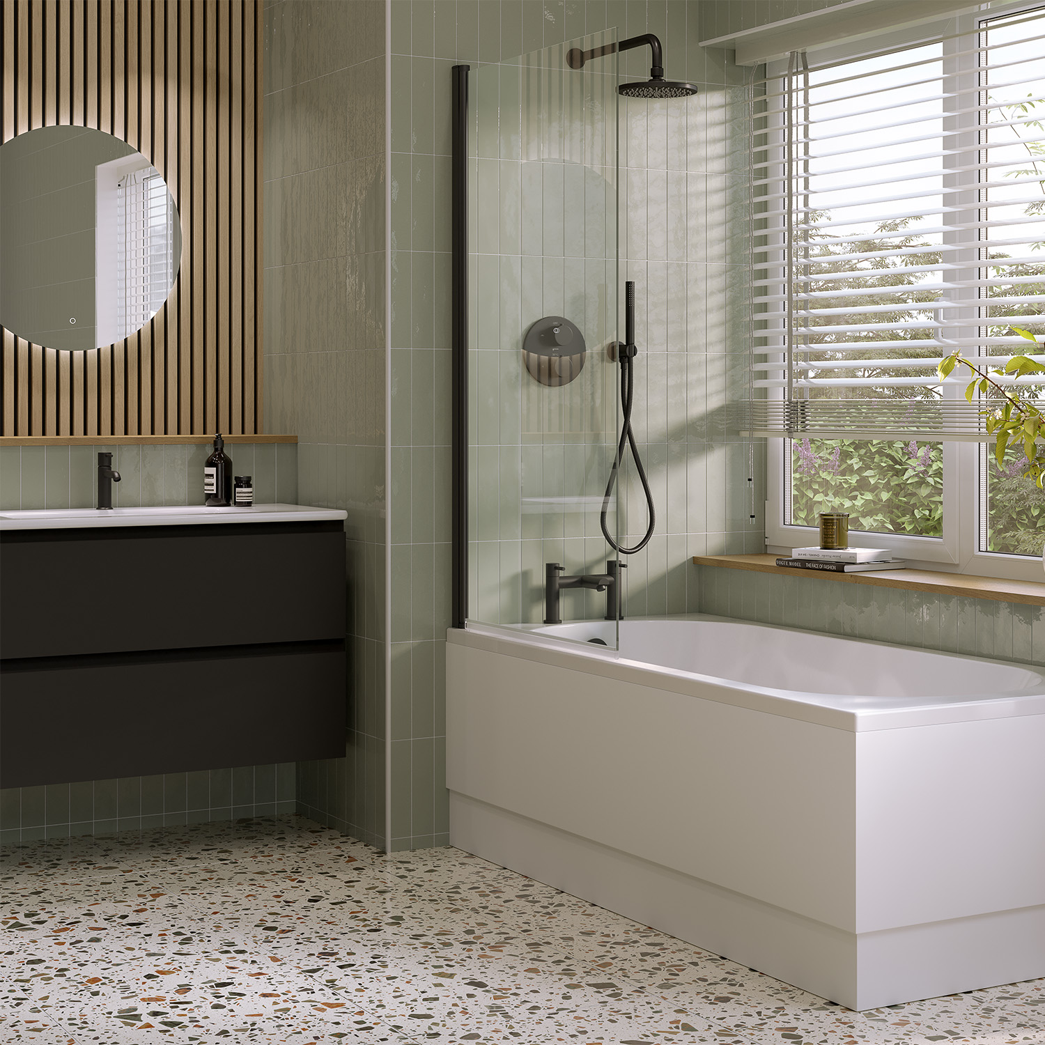 Square Matt Black Bath Screen - Frontline Bathrooms