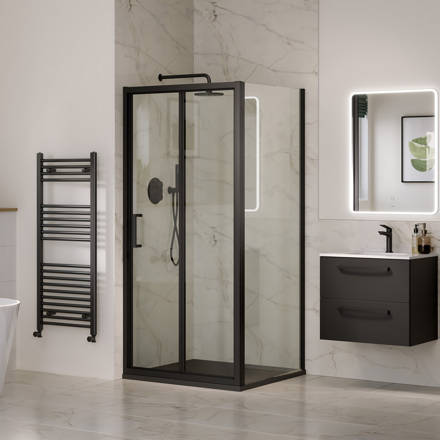 Aquaglass Purity Bi-Fold - Matt Black - Frontline Bathrooms